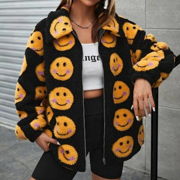 Jackets & Coats | Trending Now Smiley Face Faux Fur Shearling Jacket ...